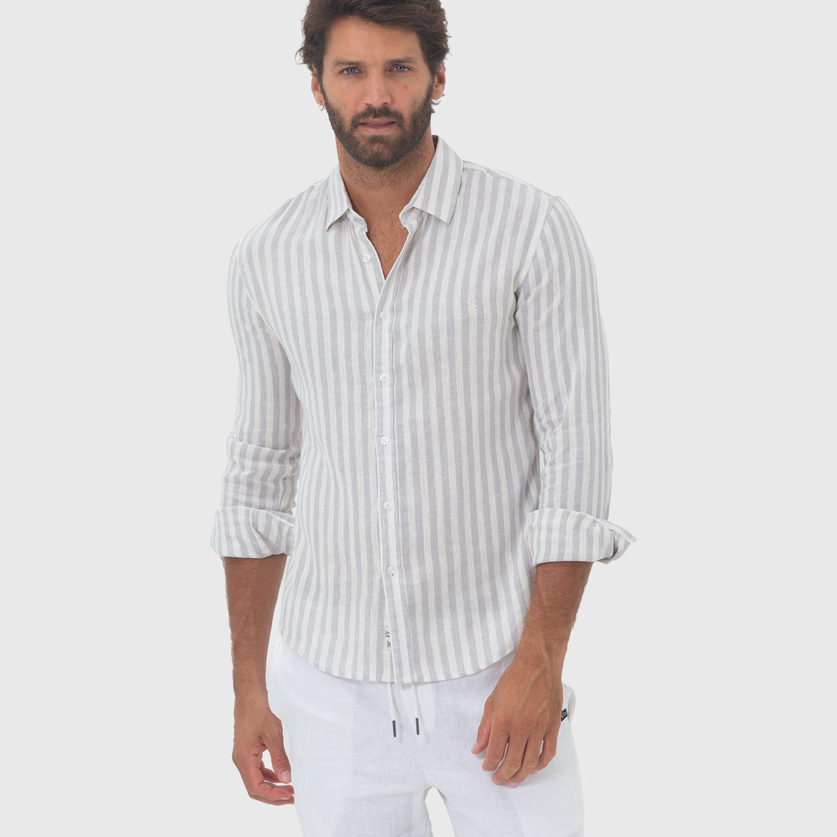 Seattle LS Linen Shirt – Grey Stripe 100% Linen | Coast Clothing Co.