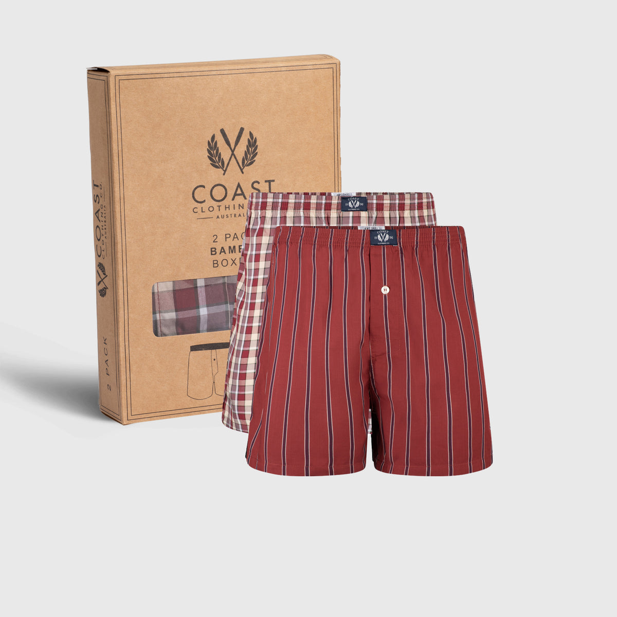2‑Pack Bamboo Boxer Shorts Red – Lightweight Comfort | Coast Clothing Co.